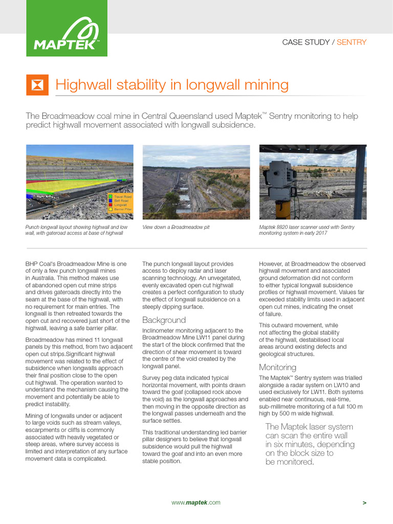 Maptek Sentry Highwall Stability in Longwall Mining Casestudy | PDF ...