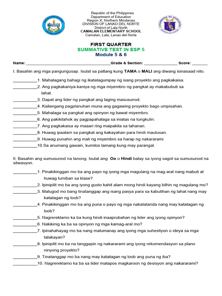 Quarter 1 Summative Module 5 6 | PDF