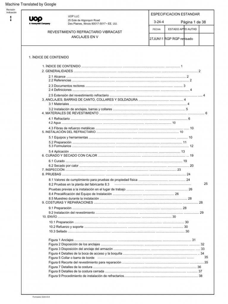 UOP 3-24-4 Revestimientos Refractarios Vivrocast Anclajes en V | PDF | Construcción | Soldadura