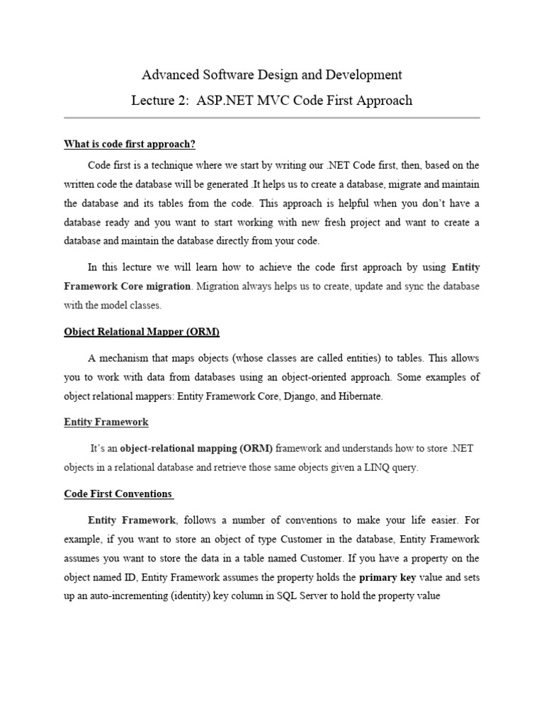 L2 Asp Net Mvc Code First Approach 075015 Pdf Entity Framework Databases 