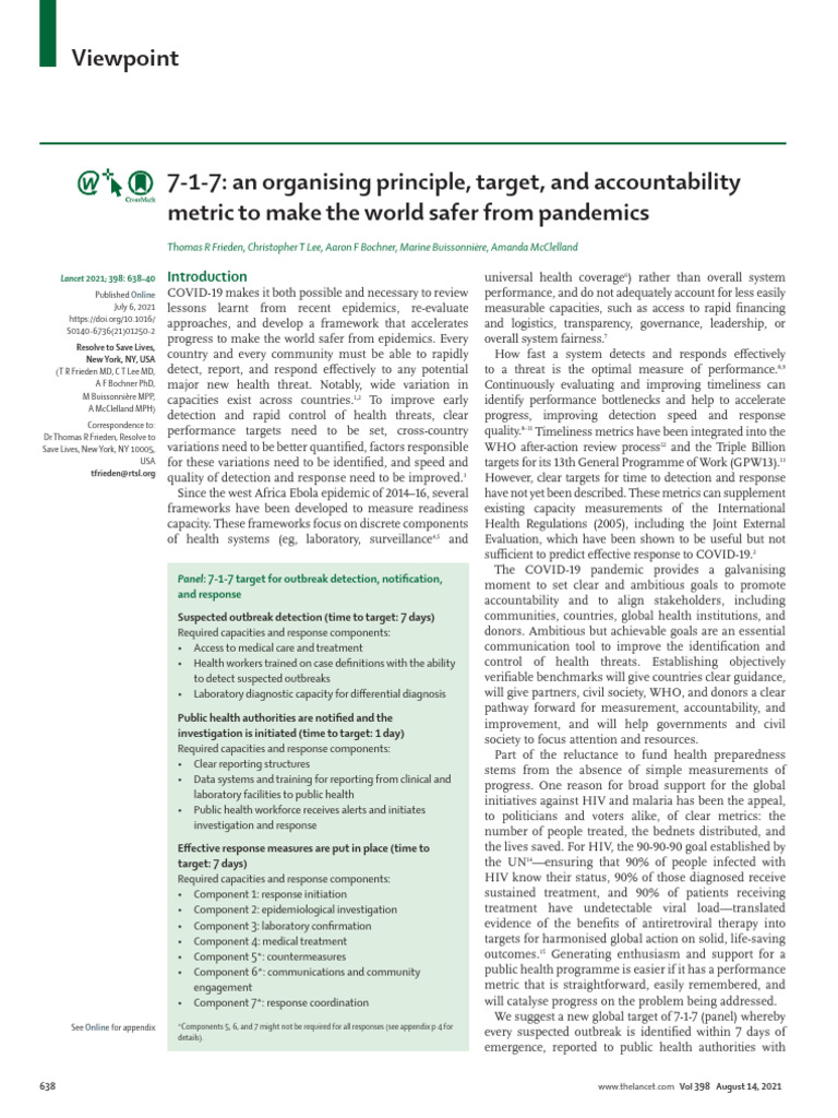 Global 7-1-7 Pandemic Response Framework | PDF | World Health ...