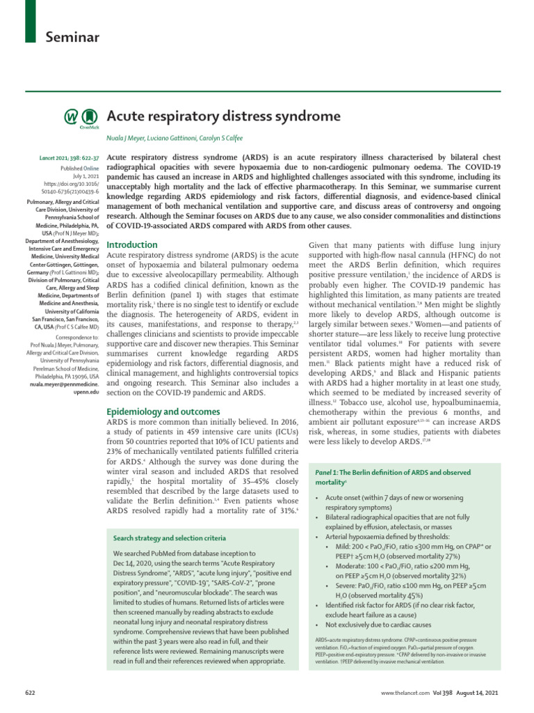 Acute Respiratory Distress Syndrome 2021 Lancet | PDF | Intensive Care ...