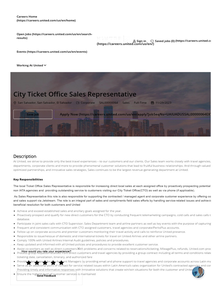 City Ticket Office Sales Representative in San Salvador, San Salvador ...
