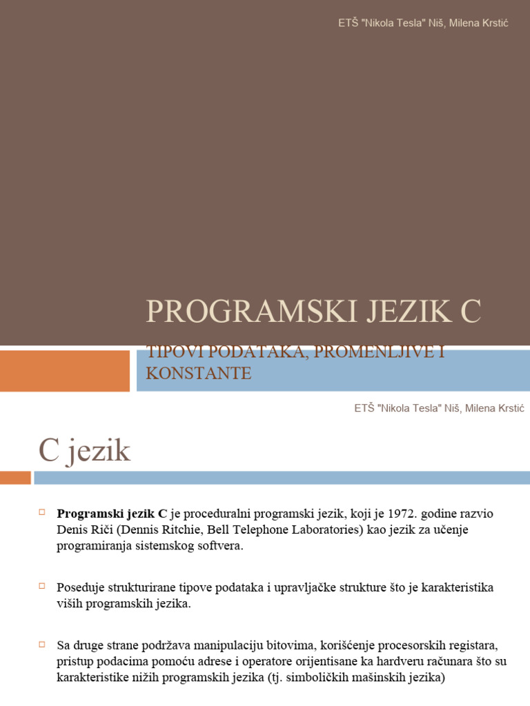 10 - C Jezik-Tipovi Podataka, Promenljive I Konstante | PDF