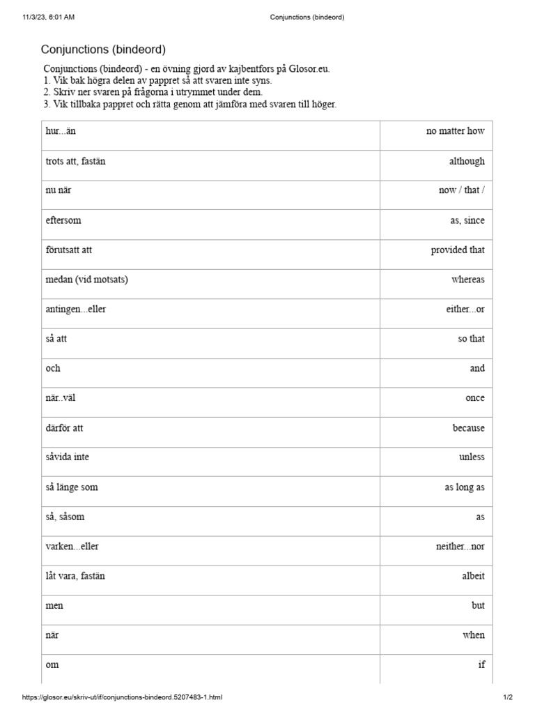 Conjunctions (Bindeord) | PDF