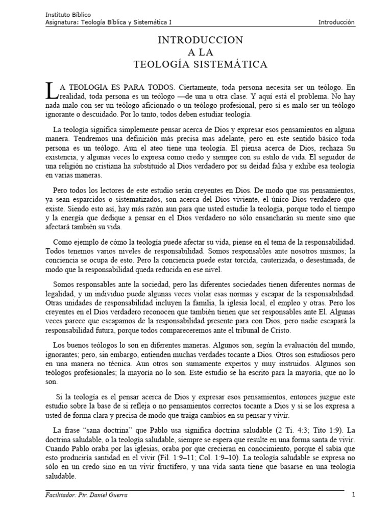 Introducción a la Teología Sistemática | PDF | Teología | Biblia