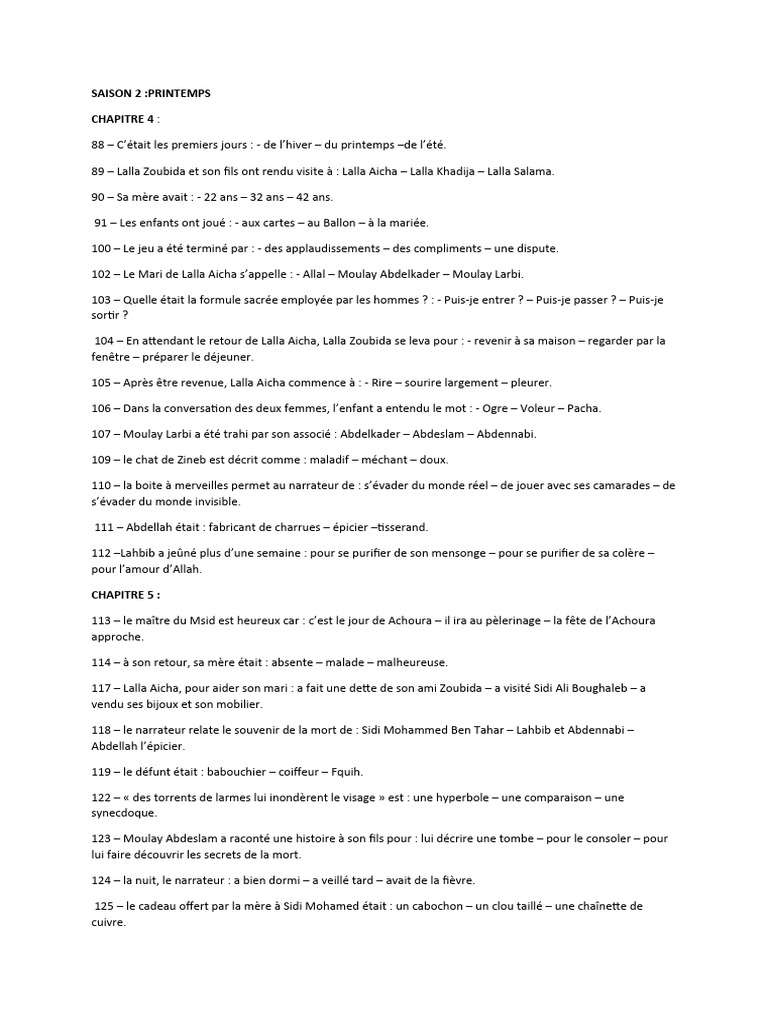 QCM corrigé : La Boîte à Merveilles | PDF