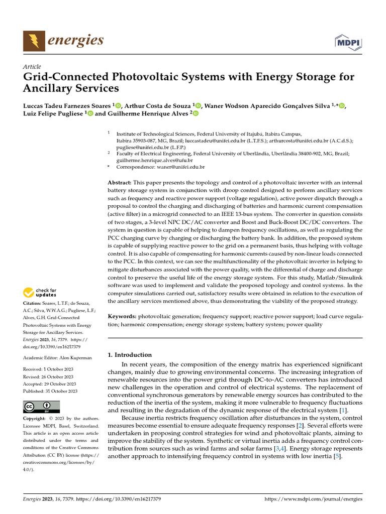 Grid-Connected Photovoltaic Systems With Energy Storage For Ancillary Services | PDF | Power ...