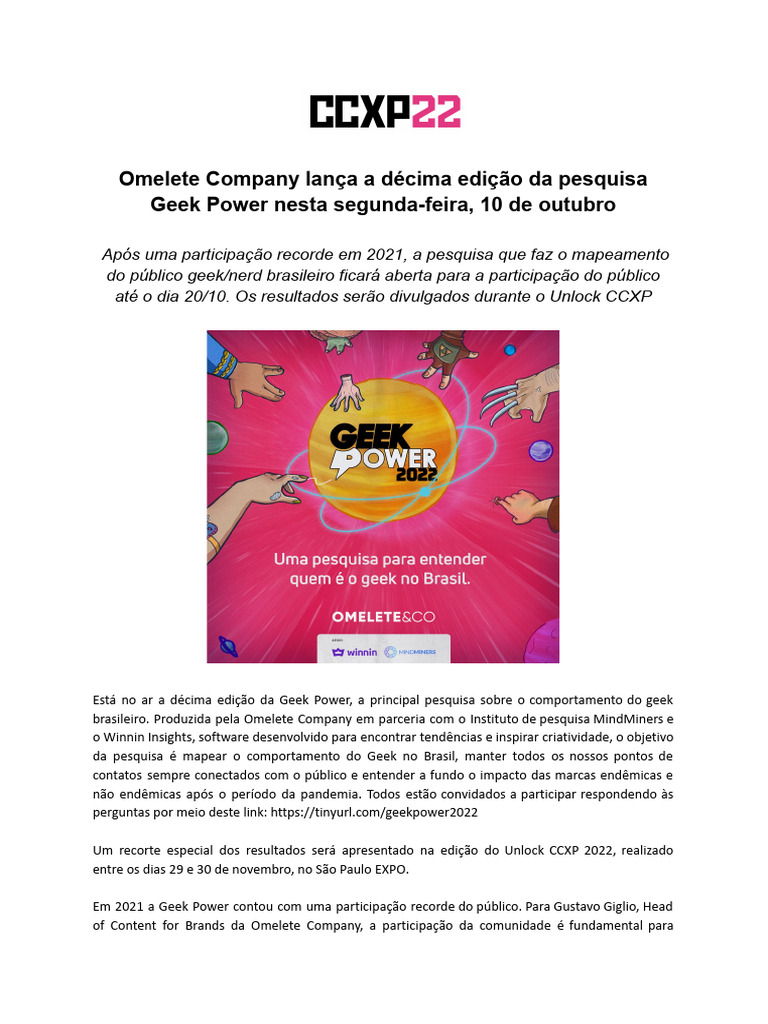 Lançamento da Pesquisa Geek Power 2022 | PDF | Brasil | Comportamento