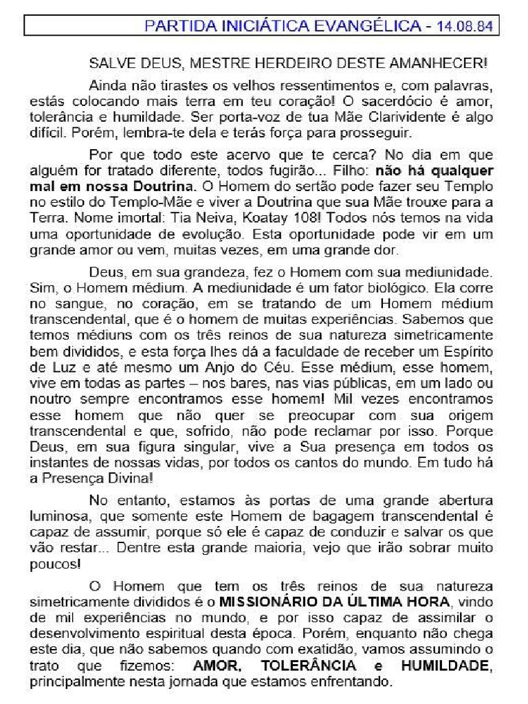 Partida Iniciática Evangélica - Carta de Tia Neiva | PDF