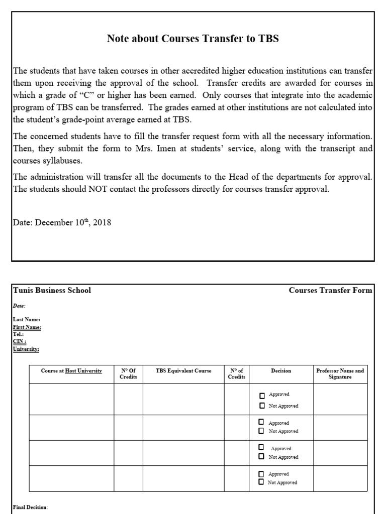 Courses Transfer Form | PDF