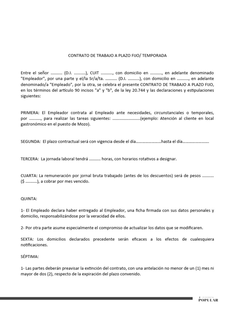 Modelo de Contrato Temporal | PDF