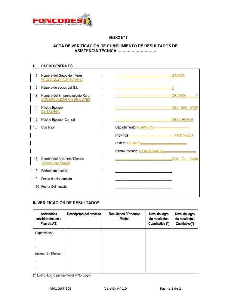 Anexo #7 Acta Final de Cumplimiento de La Asistencia Tecnica | PDF | Negocios
