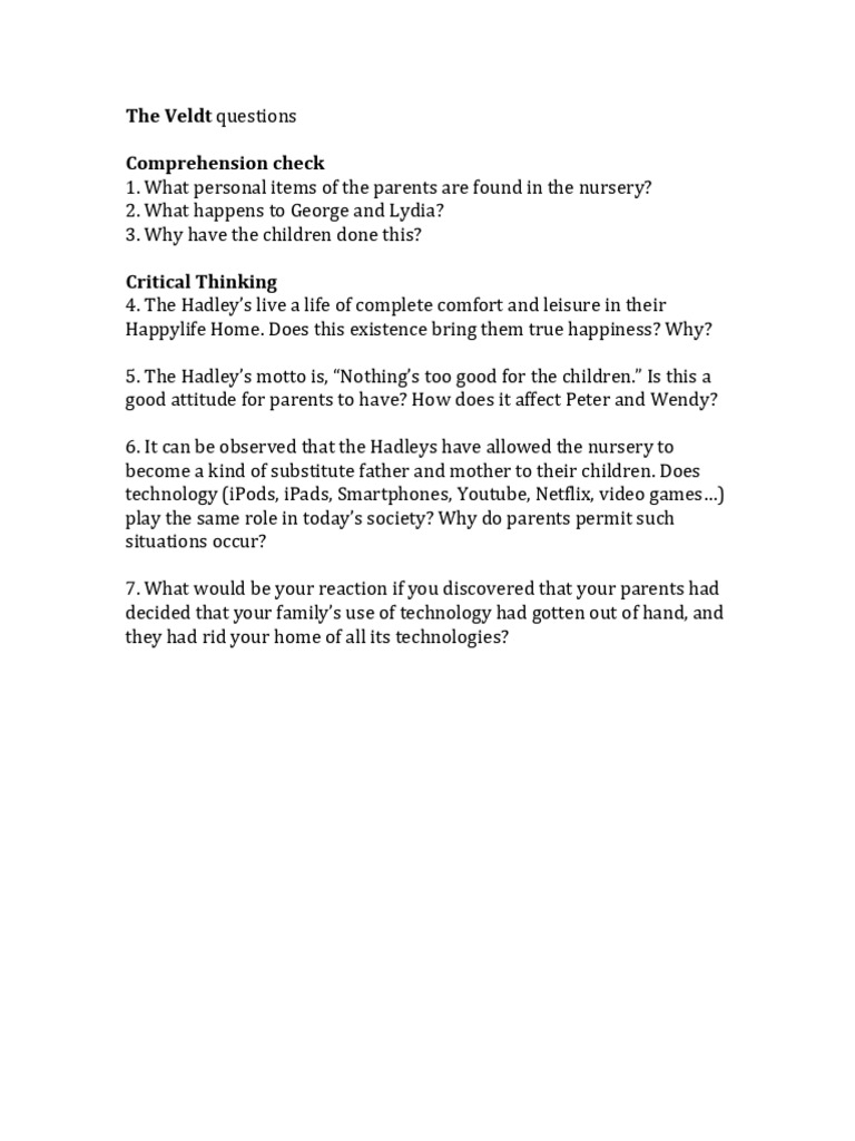 The Veldt Questions | PDF