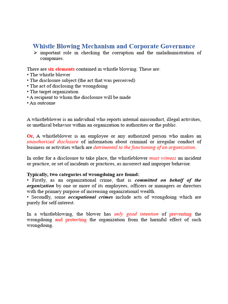 Whistle Blowing Part of CH 13 | PDF | Whistleblower | Board Of Directors