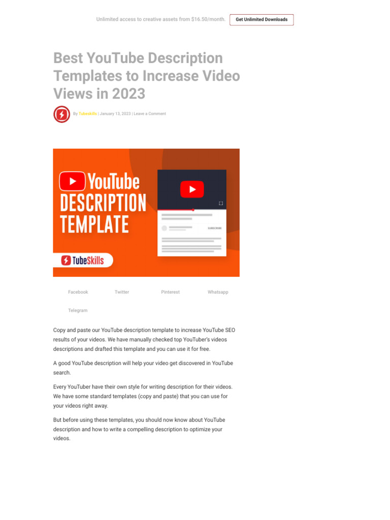 Best YouTube Description Templates (FREE) - 2023 | PDF | You Tube ...