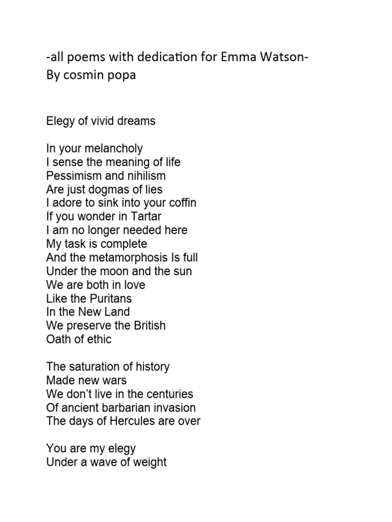 Sonnets and Other Love Poems - For Emma Watson - by Cosmin Popa ...