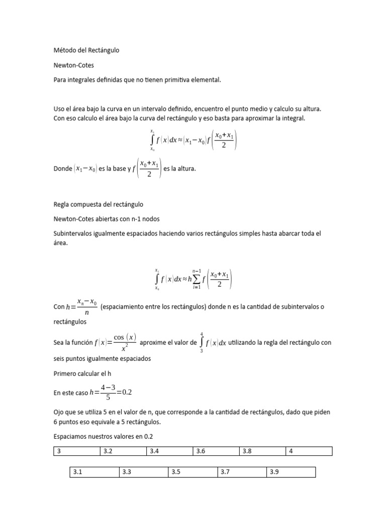 Método Del Rectángulo (Resumen) | PDF | Integral | Conceptos matemáticos