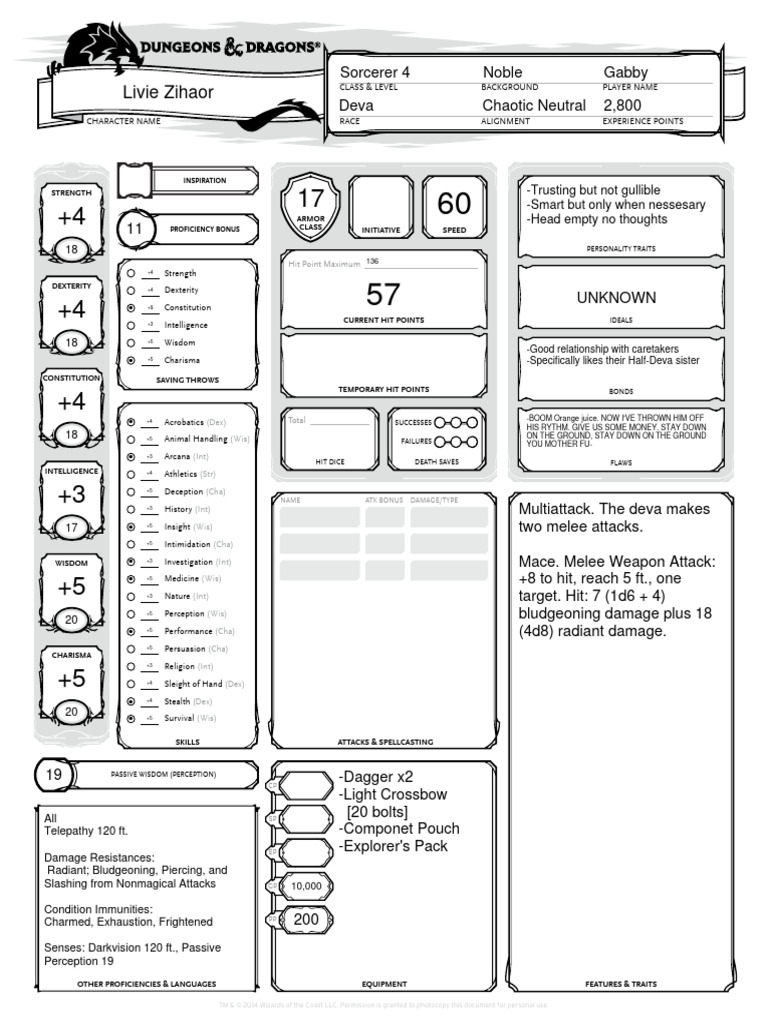 Character Sheet | PDF | Role Playing Games | Gary Gygax Games