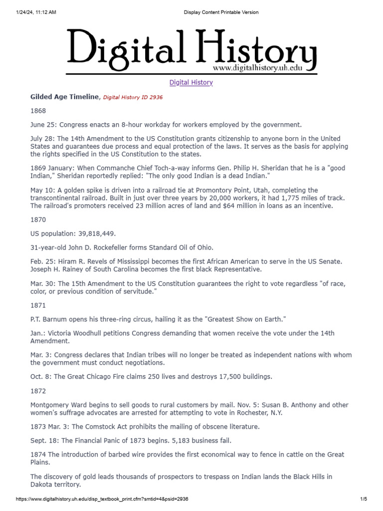 Gilded Age Timeline | PDF