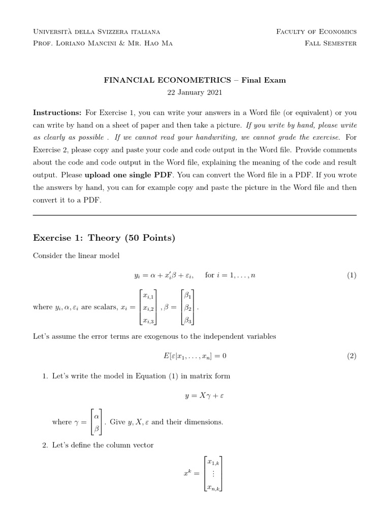 Mock Econometrics | PDF | Ordinary Least Squares | Linear Regression Mock Econometrics | PDF | Ordinary Least Squares | Linear Regression