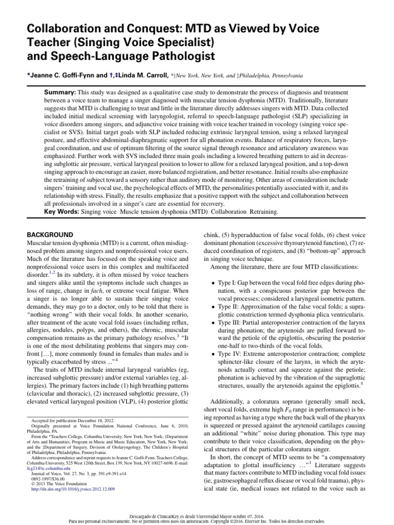 Collaboration and Conquest MTD As Viewed by Voice Teacher (Singing Voice Specialist) and Speech ...