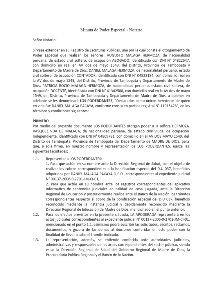 Minuta Poder Especial037 | PDF | Gobierno | Justicia