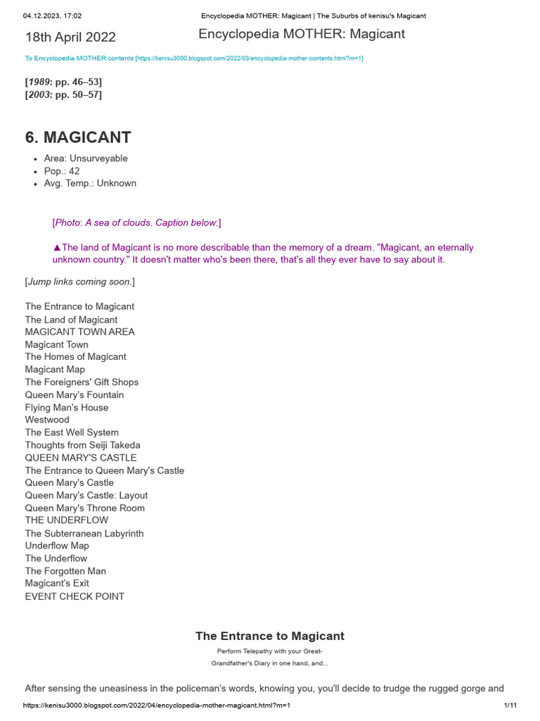 Encyclopedia MOTHER - Magicant - The Suburbs of Kenisu's Magicant | PDF ...