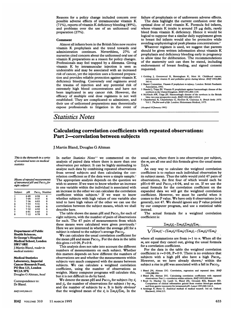 Calculating Correlation Coefficients With Repeated Observations - Part 2 | PDF | Clinical ...