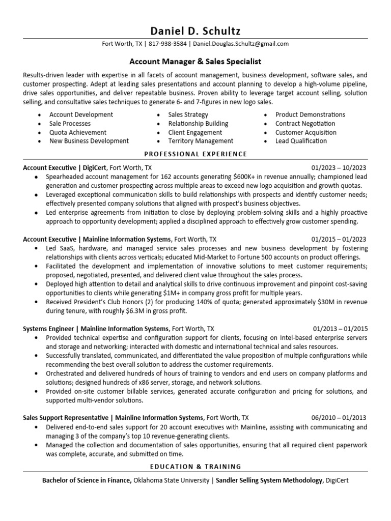 Daniel Schultz Resume | PDF | Sales | Computing