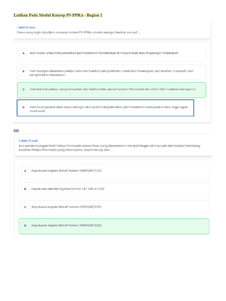 Soal Latihan Konsep P5-PPRA | PDF