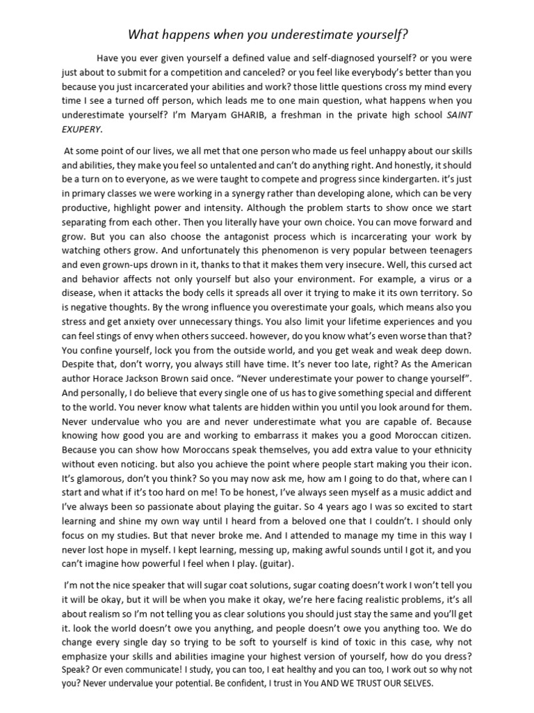 What Happens When You Underestimate Yourself | PDF | Psychology ...