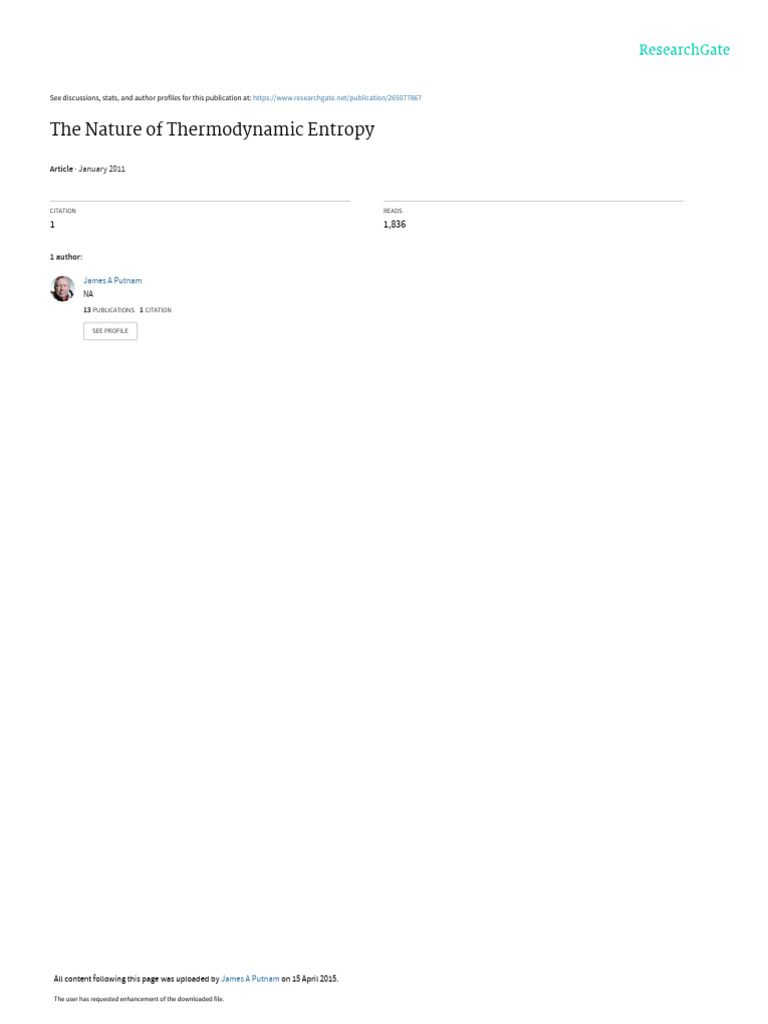 The Nature of Thermodynamic Entropy | PDF | Temperature | Entropy