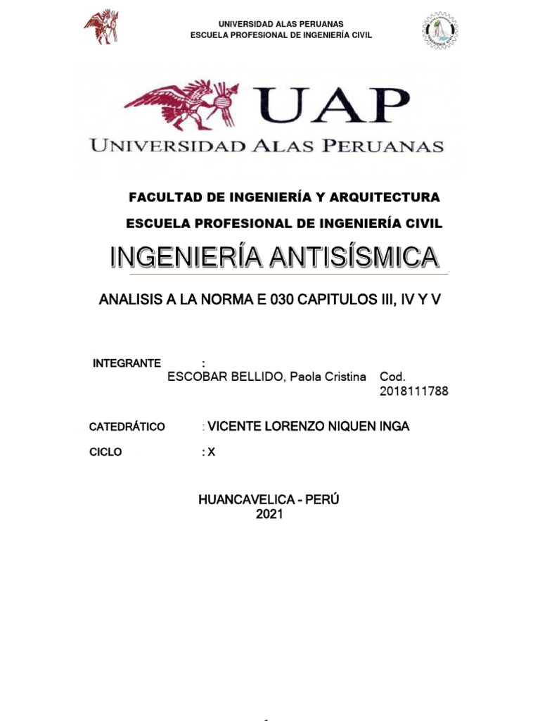 Cuarto Resumen de La Norma E030 Capitilo Iii, Iv y V de Paola Cristina Escobar Bellido Filial ...