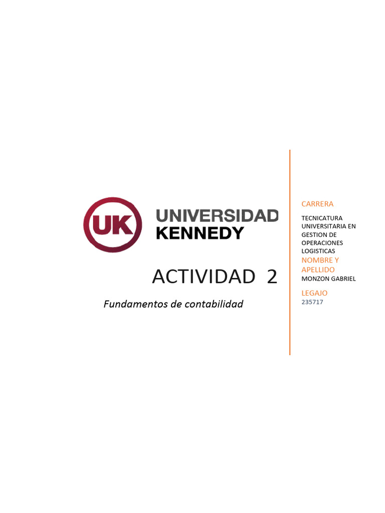 Actividad 2 Fundamentos de Contabilidad MONZON GABRIEL | PDF | Contabilidad | Economias