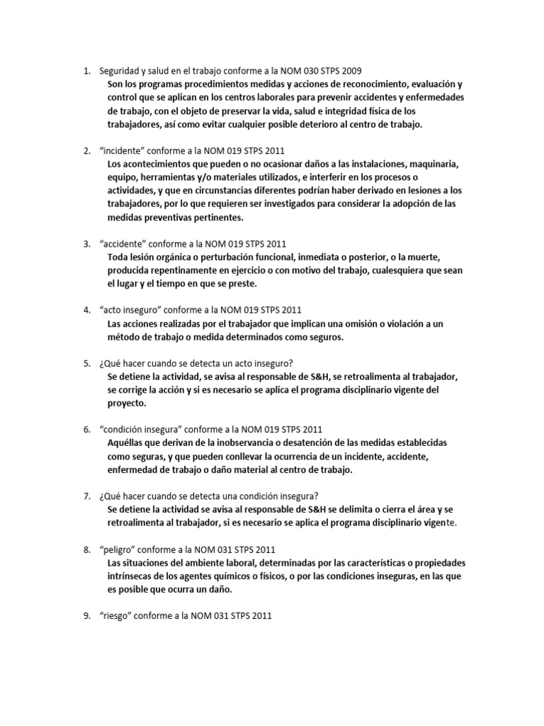 Seguridad y salud en el trabajo conforme a la NOM 030 STPS 2009 | PDF ...