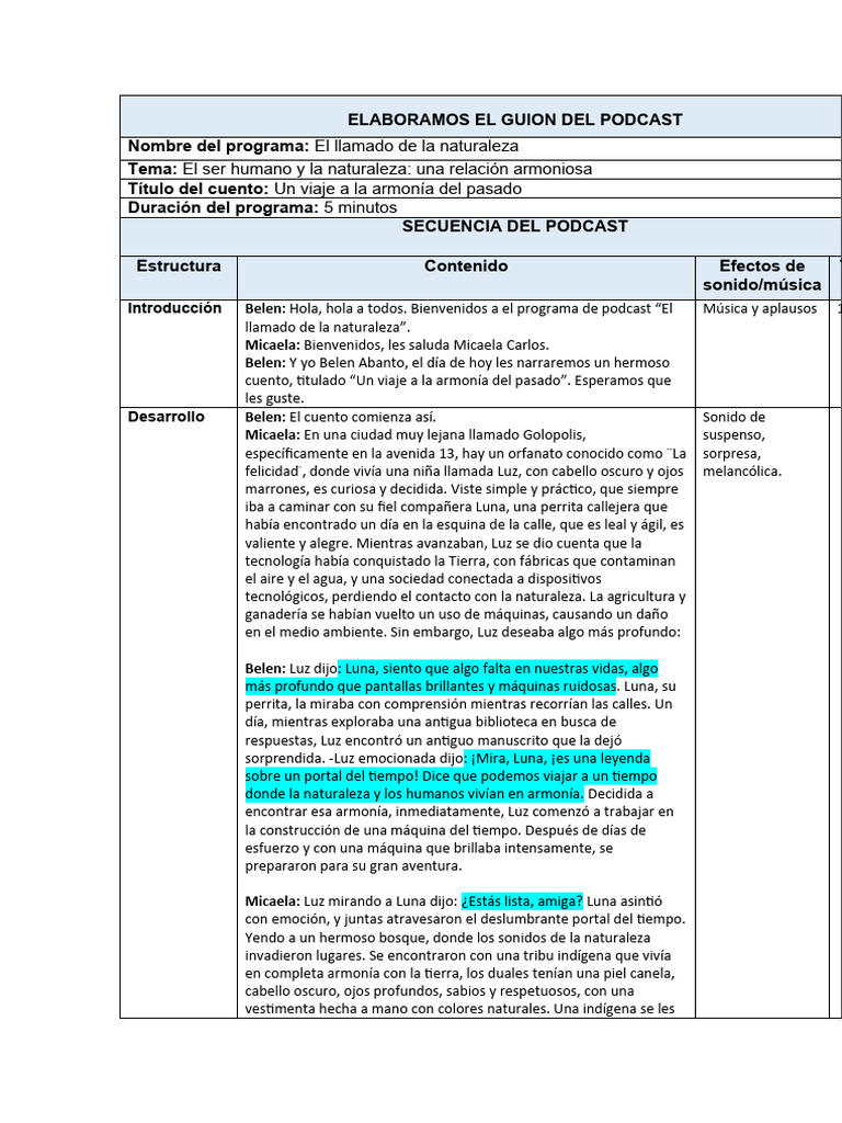 Elaboramos El Guion Del Podcast | PDF | Naturaleza | Luna