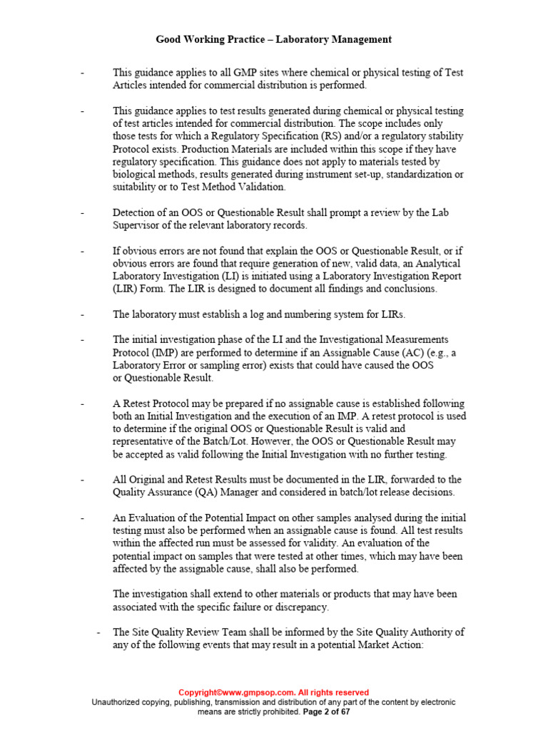 Good Practice Laboratory Management Sample | PDF | High Performance Liquid Chromatography ...