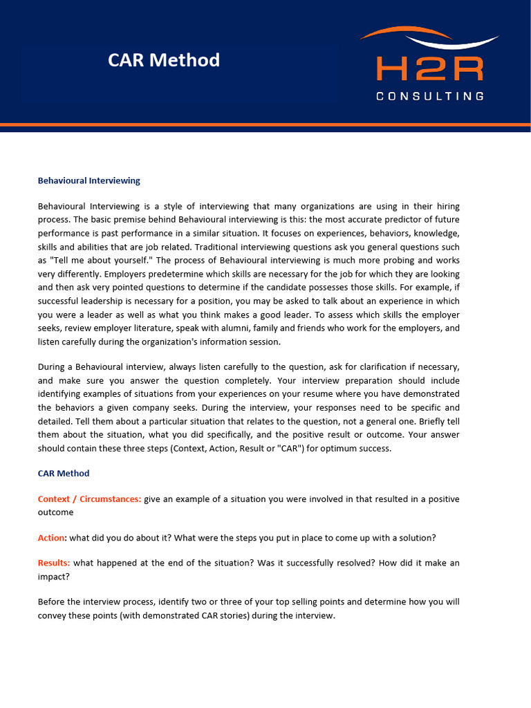 CAR Interview Method | PDF | Job Interview | Leadership