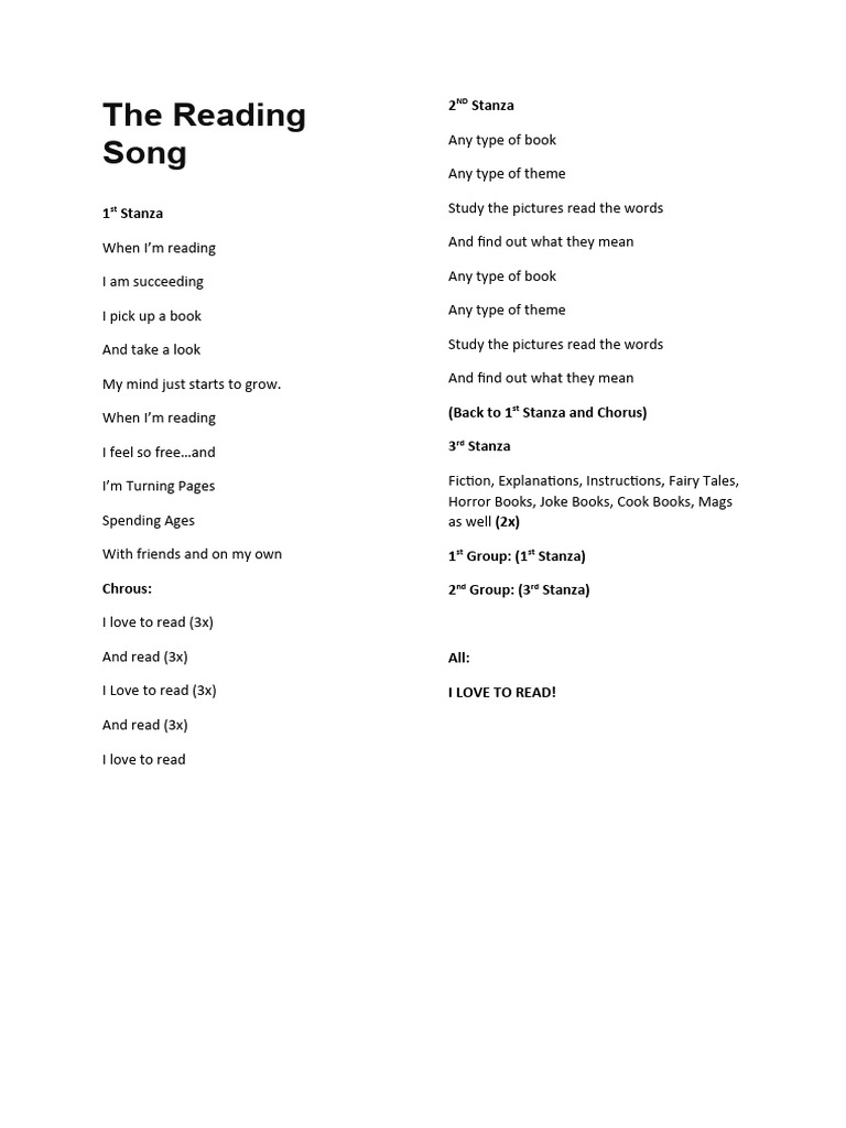 The Reading Song | PDF