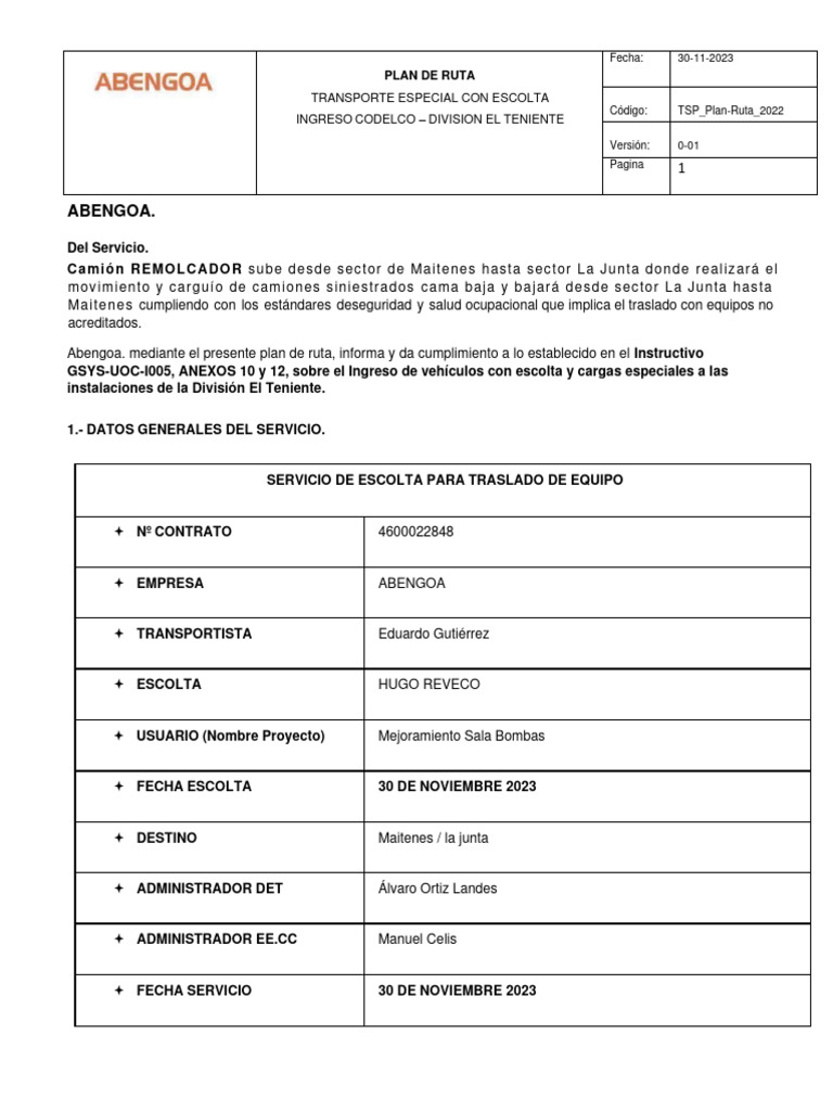 Plan de Ruta ABENGOA REMOLCADOR MILTON | PDF