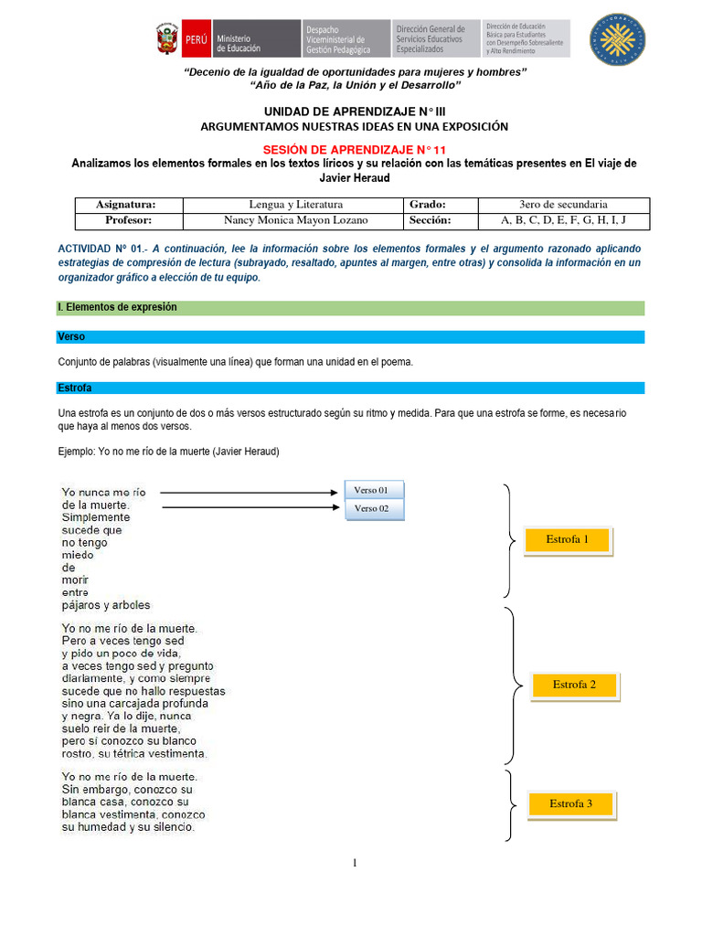 MATERIAL - SESIÃ N 11 Lã Rica Elementos Formales | PDF | Poesía | Rima