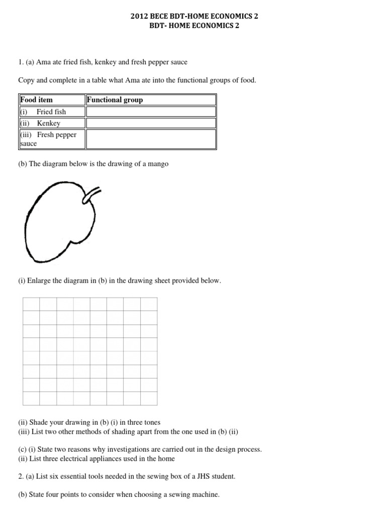 2012 BECE Home Economics Exam | PDF | Science & Mathematics
