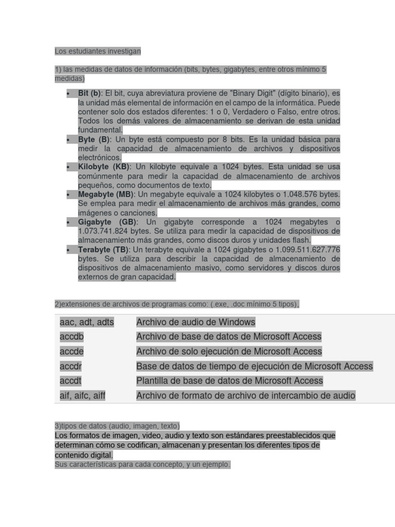 MEDIDAS | Descargar gratis PDF | Byte | Archivo de computadora