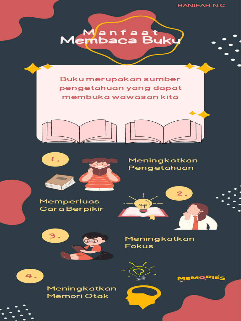 Infografik Manfaat Membaca Buku Ilustrasi Berwarna Merah Dan Kuning ...