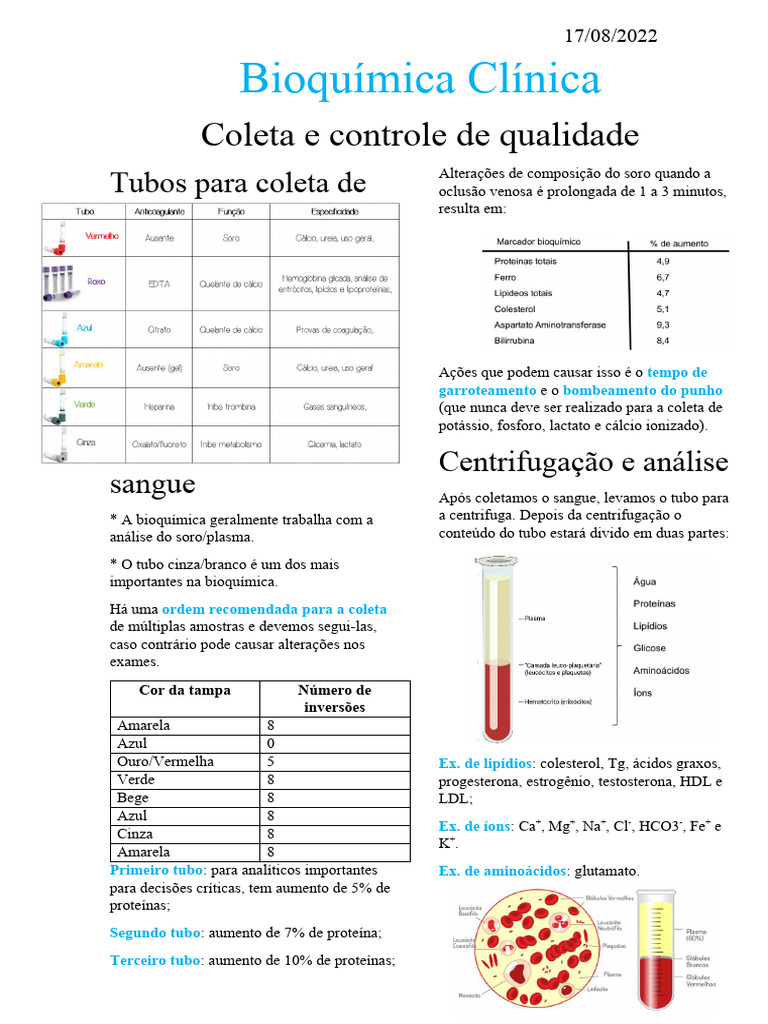 Coleta e Controle de Qualidade em Bioquímica | PDF | Sangue | Lipídio