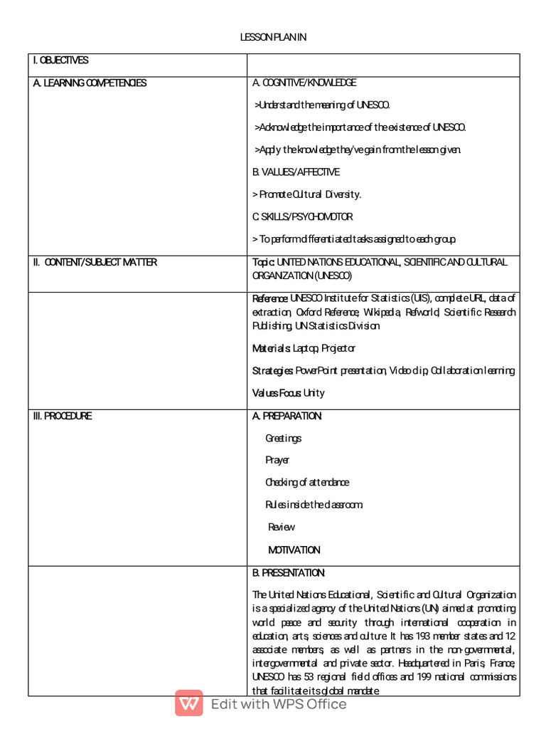 Unesco Detailed Lesson Plan | PDF