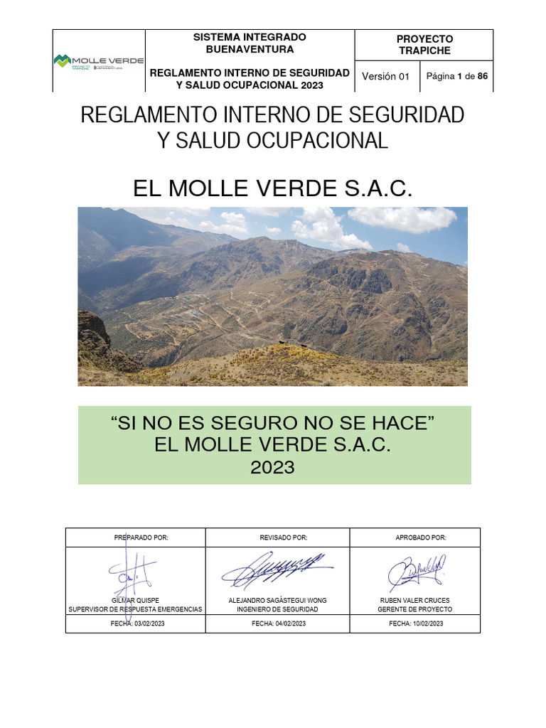 Reglamento de Seguridad El Molle Verde 2023 | PDF | Seguridad y salud ...