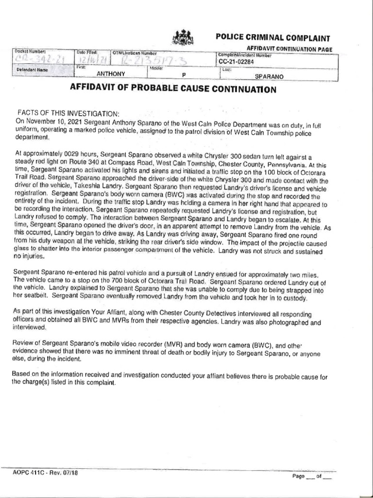 Affidavit of Probable Cause Continuation, Anthony P. Sparano | PDF