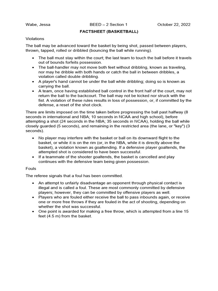 FACTSHEET Violations | PDF | Rules | Games Of Physical Skill